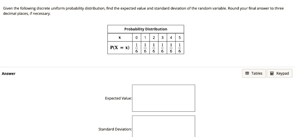 SOLVED Given The Following Discrete Uniform Probability Distribution 
