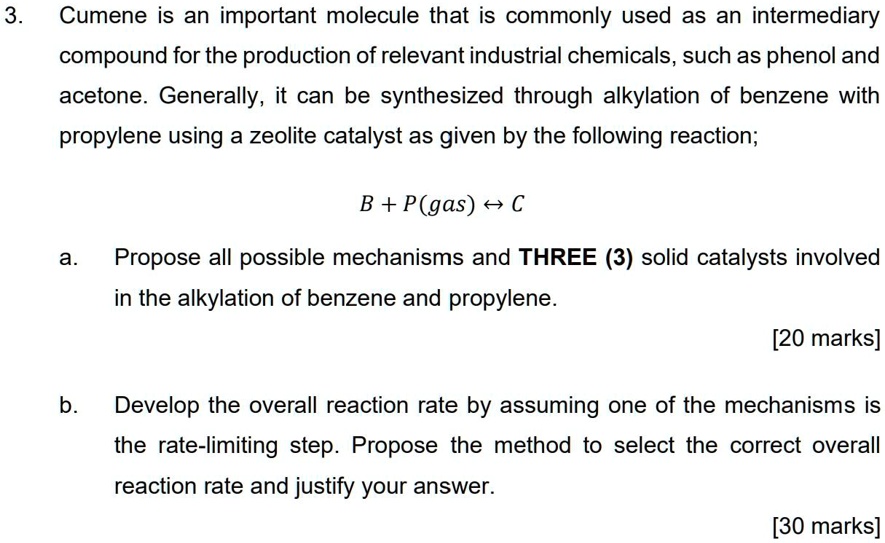 SOLVED: Cumene is an important molecule that is commonly used as an ...