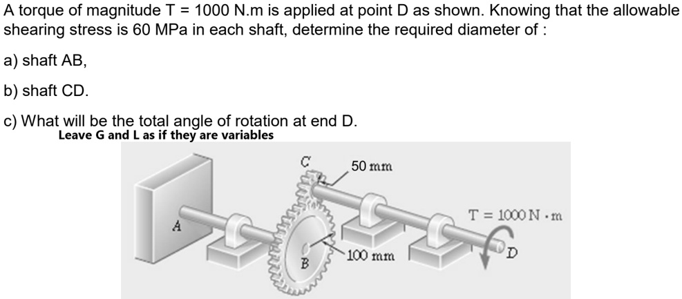 SOLVED: A torque of magnitude T=1000N.m is applied at point D as shown ...