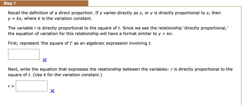 Solved Step N Recall The Definition Of A Direct Proportion If Y Varies Directly As X Or Y Is