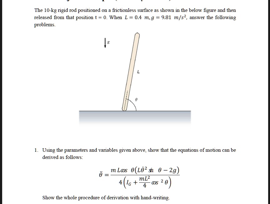 SOLVED: The 10-kg rigid rod is positioned on a frictionless surface as ...