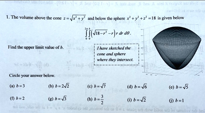 SOLVED: 1. The volume above the cone 2 = and below the sphere x? +y +27 ...