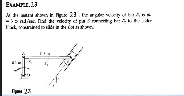 EXAMPLE. 23 At the instant shown in Figure 23, the angular velocity of bar l1 is ω1 = 5 ∼ rad ...