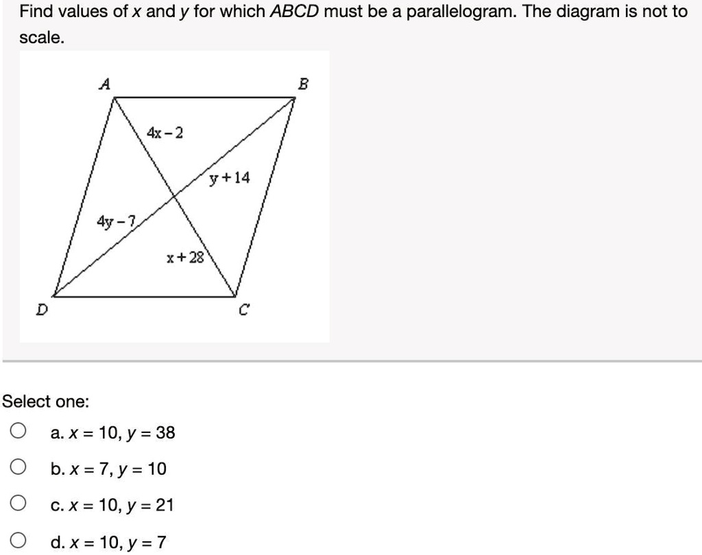 SOLVED: Find values of x and y for which ABCD must be a parallelogram ... SOLVED: Find values of x and y for which ABCD must be a parallelogram ...
