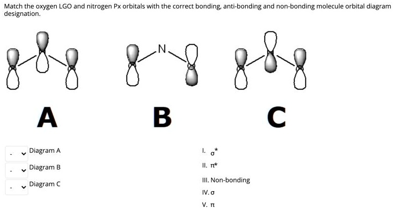 SOLVED: Match the oxygen LGO and nitrogen Px orbitals with the correct bonding, anti-bonding ...