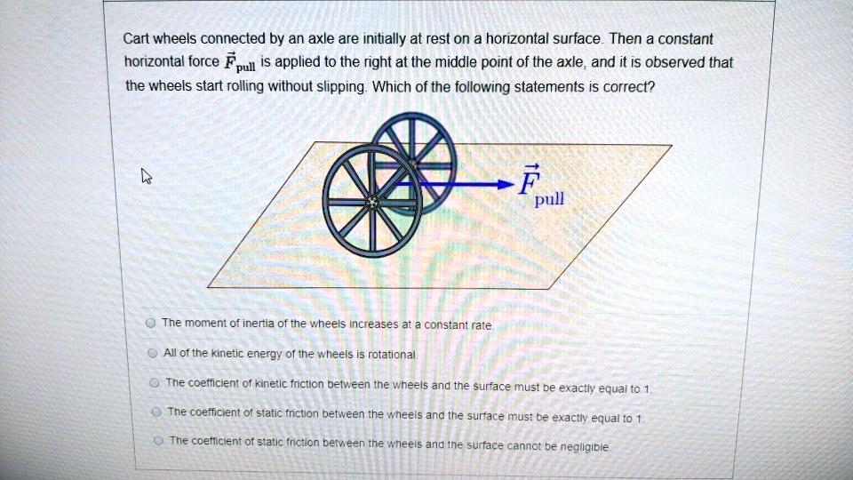 SOLVED:Cart wheels connected by an axle are initially at rest on a ...