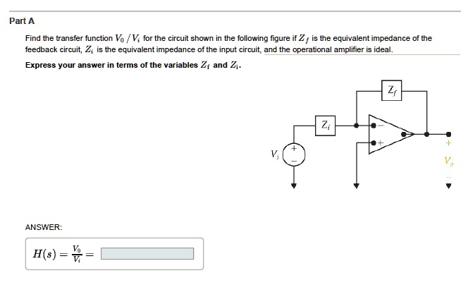 Part A Find the transfer function Vo / Vi for the circuit shown in the following figure if Z is ...