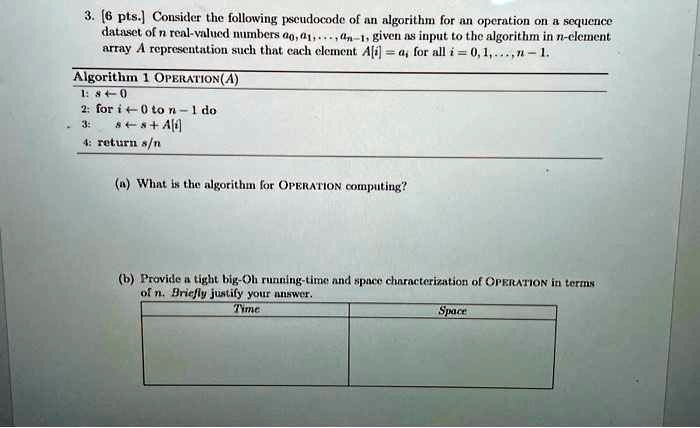 Solved 3 6 Pts Consider The Following Pseudocode Of An Algorithm For An Operation On A