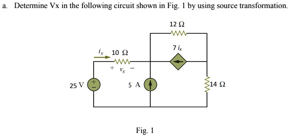 a. Determine Vx in the following circuit shown in Fig. 1 by using source transformation. ix 10 ...