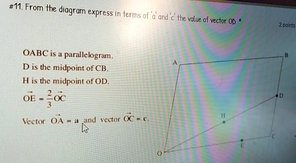 #11. From the diagram express in terms of 'a' and 'c' the value of vector OD * OABC is a ...