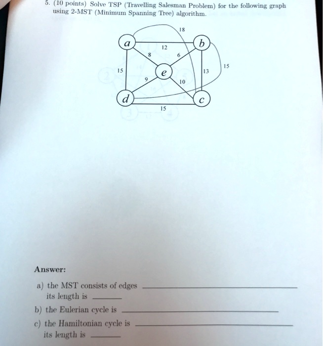 SOLVED: 5. (10 points) Solve TSP (Travelling Salesman Problem) for the ...