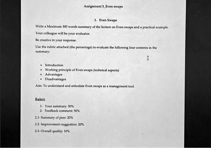 Solved Texts 1 Even Swaps Write A Maximum Of 300 Words Summary Of The Lecture On Even Swaps