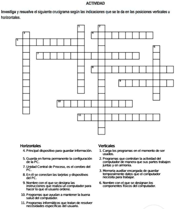 SOLVED: investiga y resuelve el siguiente crucigrama segun las indicaciones... ACTIVIDAD ...