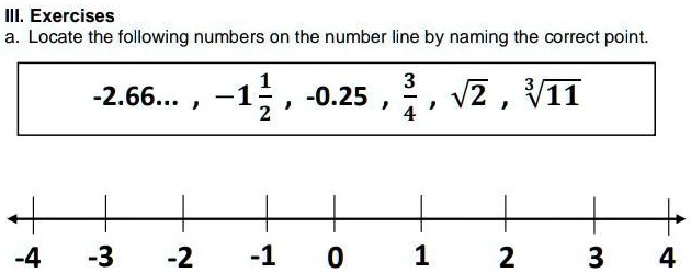 III. Exercises a. Locate the following numbers on the number line by ...