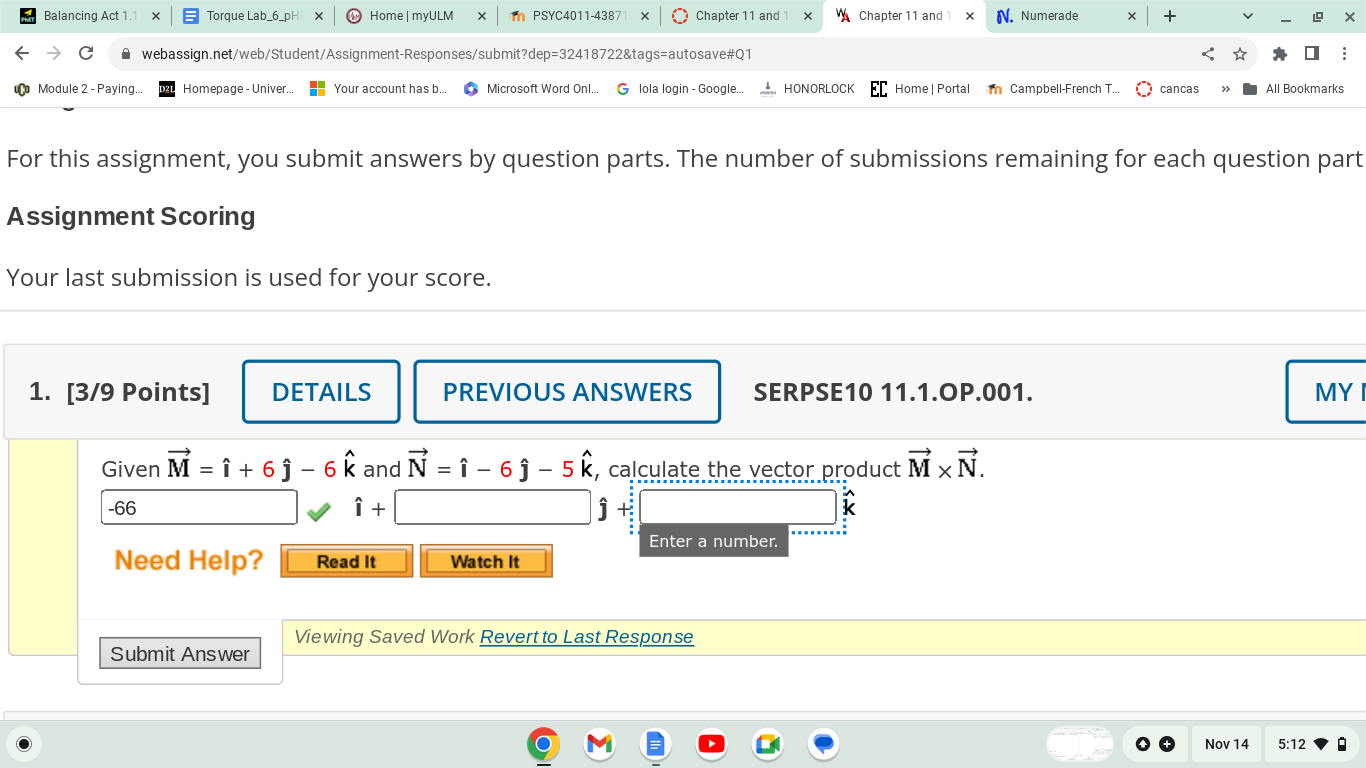 Balancing Act 1 Torque Lab6pH Home | myULM Th PSYC4011-4387 Chapter 11 and 1 × WA Chapter 11 and ...