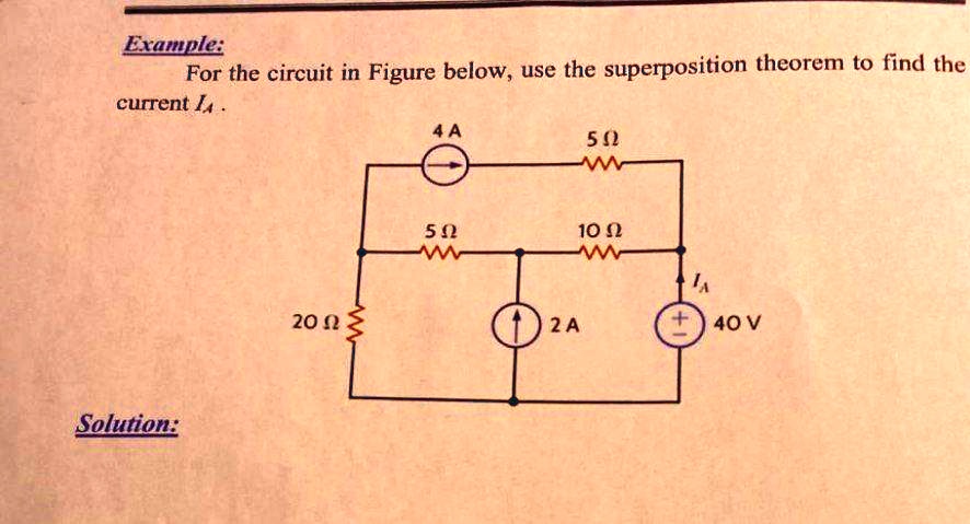 SOLVED: Example: For the circuit in Figure below, use the superposition theorem to find the ...