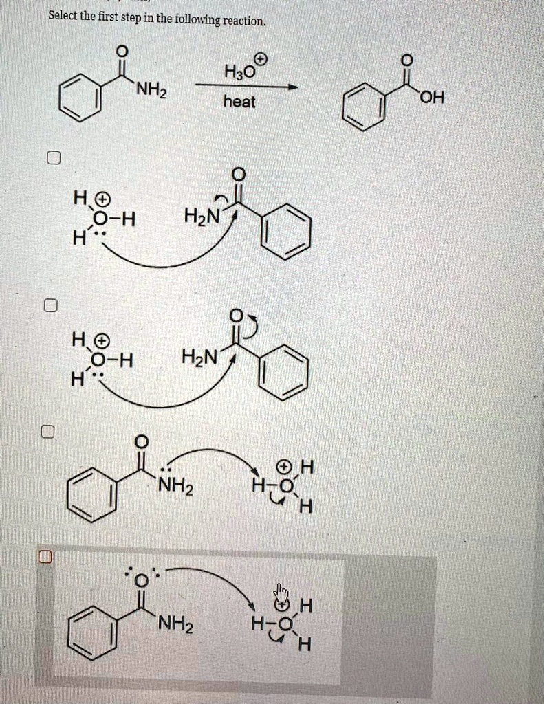 SOLVED: Select the first step in the following reaction: H3O + heat OH ... SOLVED: Select the first step in the following reaction: H3O + heat OH ...