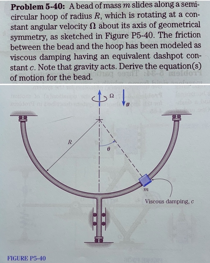 SOLVED: Problem 5-40: A bead of mass m slides along a semicircular hoop of radius R, which is ...