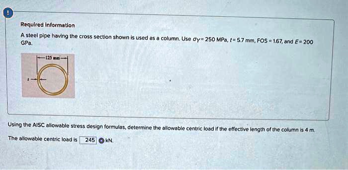 SOLVED: Required information: A steel pipe having the cross section shown is used as a column ...