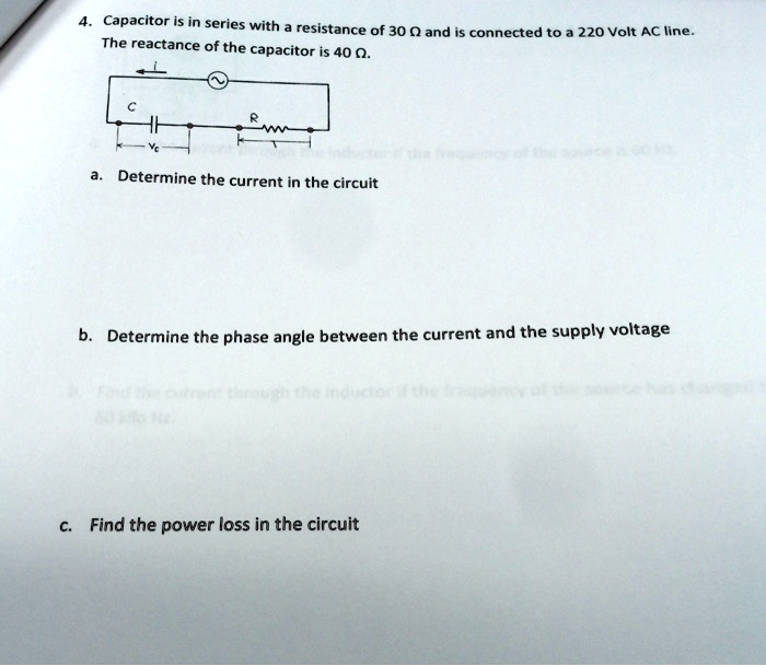 SOLVED: The reactance of the capacitor is 40 a. Determine the current ...
