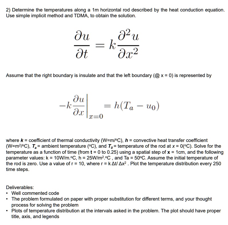 SOLVED: Determine the temperatures along a 1m horizontal rod described by the heat conduction ...