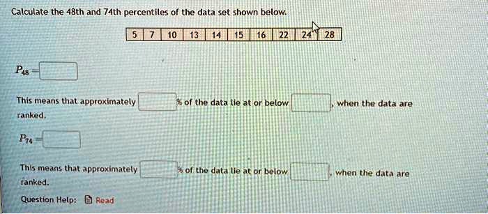 SOLVED: Calculate the 48th and 74th percentiles of the data set shown ...