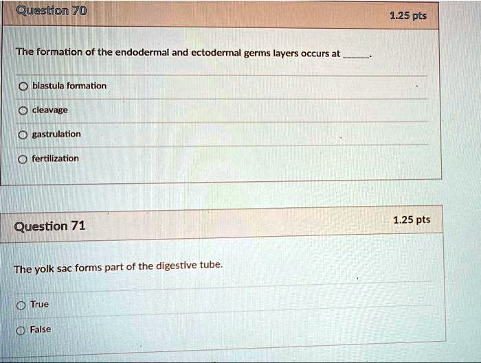 Question 70 The formation of the endodermal and ectodermal germs layers ...