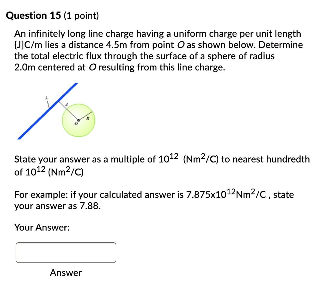 SOLVED: Question 15 (1 point) An infinitely long line charge having a ...