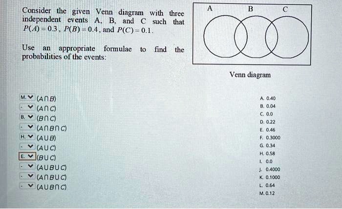 consider the given venn diagram with three independent events and such ...
