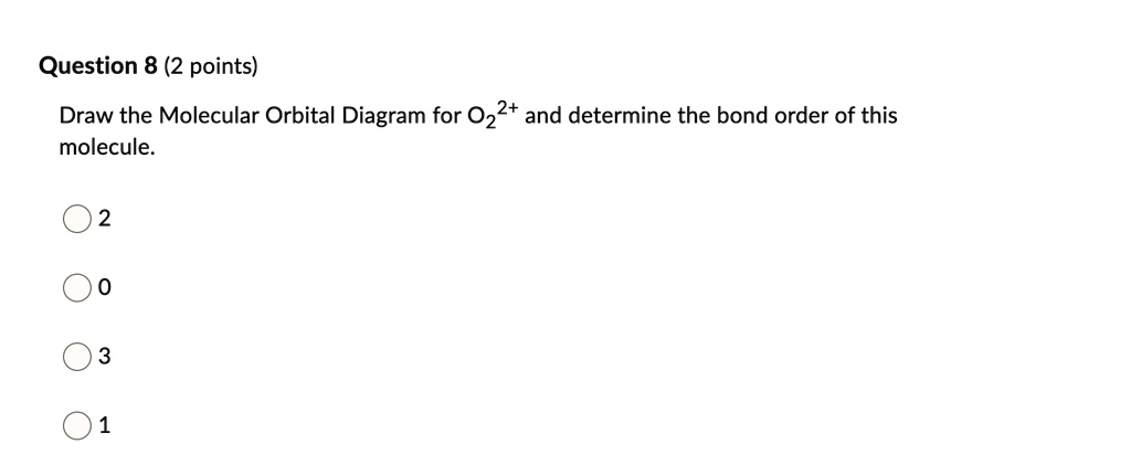 SOLVED: Question 8 (2 points) Draw the Molecular Orbital Diagram for ...
