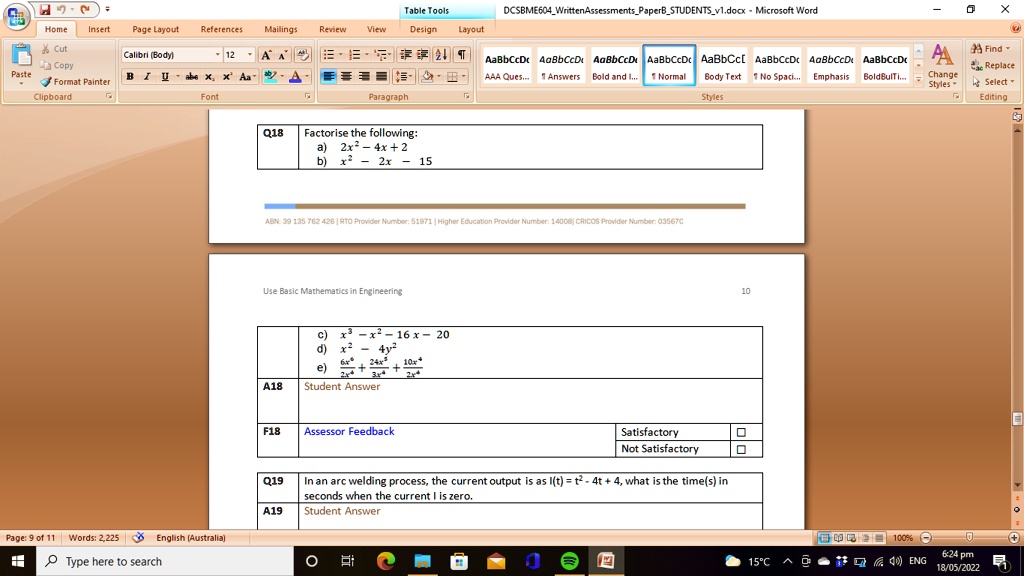 SOLVED: Table Tools DCSBME604Written AssessmentsPaperBSTUDENTSv1.docx ...