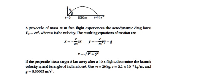 Solved Solve By Hand 8000 M A Projectile Of Mass M In Free Flight Experiences The Aerodynamic