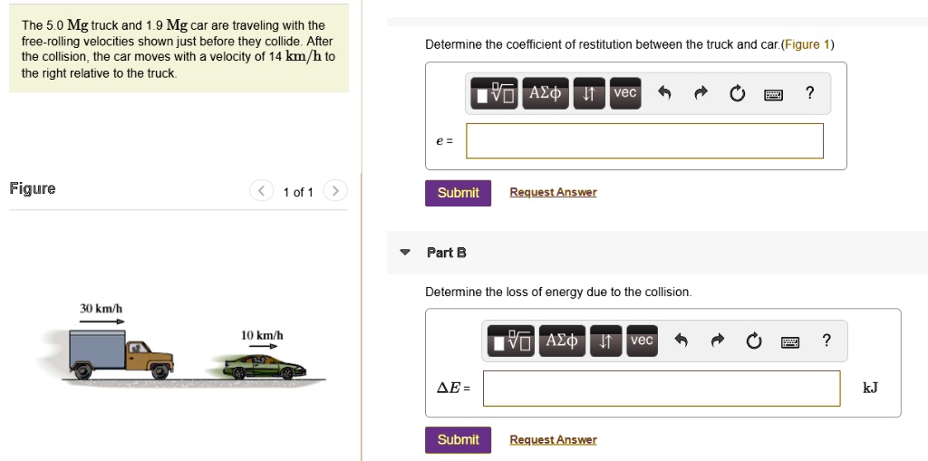 SOLVED: The 5.0 Mg truck and 1.9 Mg car are traveling with the free ...