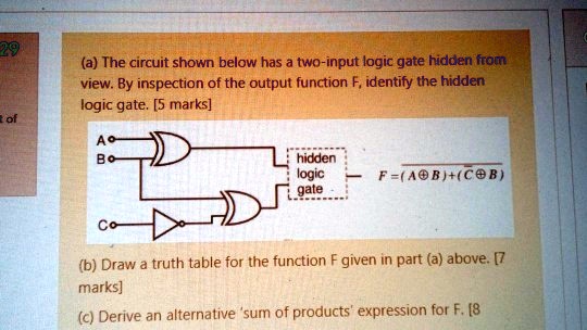 SOLVED: The circuit shown below has a two-input logic gate hidden from ...