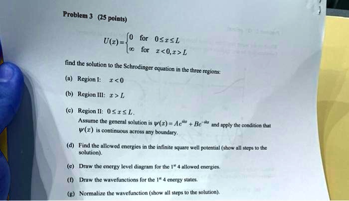 SOLVED: Texts: Problem 3 (25 points) U(x) = - 0 for 0 ≤ x ≤ L ∞ for x L ...