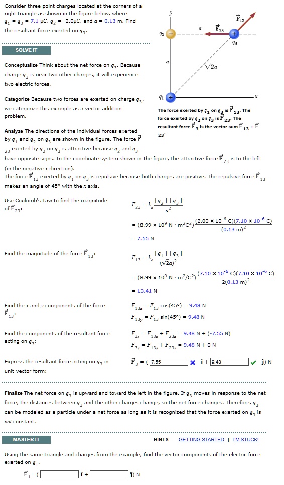 please help consider three point charges located at the corners of a right triangle as shown in ...