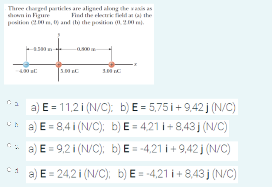 Three charged particles are aligned along the x axis as shown in Figure Find the electric field ...
