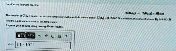 Consider the following reaction: 2CH4(g) ⇌ C2H2(g) + 3H2(g) The ...