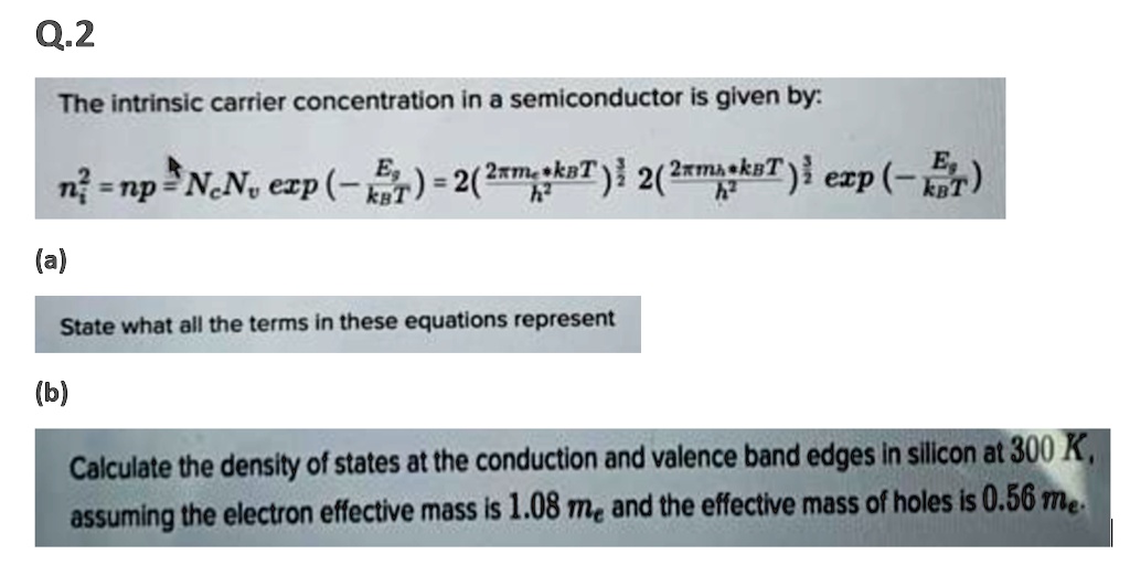 SOLVED: The intrinsic carrier concentration in a semiconductor is given ...