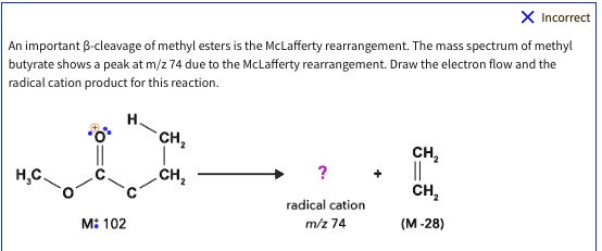 SOLVED: Incorrect An important cleavage of methyl esters the McLafferty ...