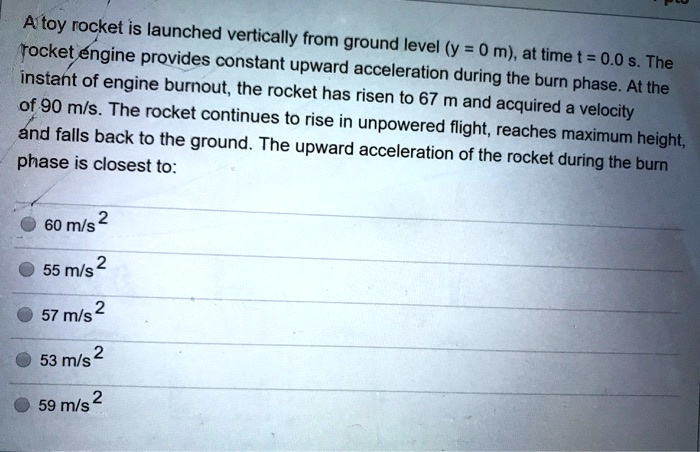 SOLVED: Atoy rocket is launched vertically - focket engine provides from ground level (y = 0 m ...