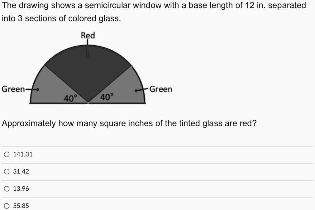 The drawing shows a semicircular window with a base length of 12 in ...