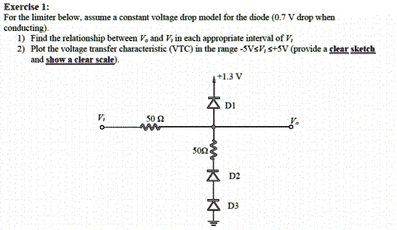 Exercise 1: For the limiter below, assume a constant voltage drop model ...