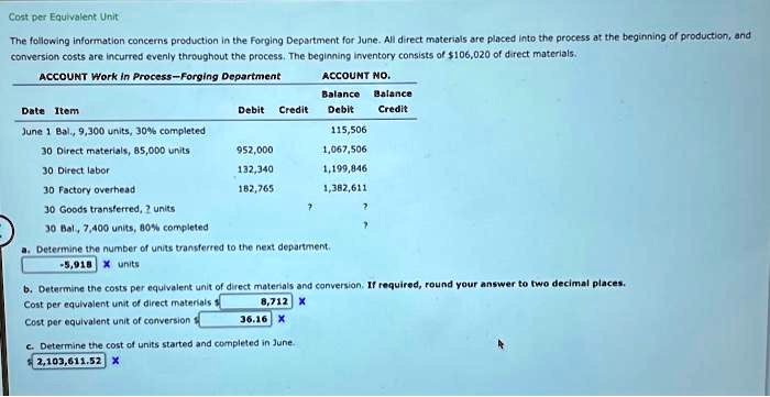 SOLVED: Cost per Equivalent Unit The following information concerns ...