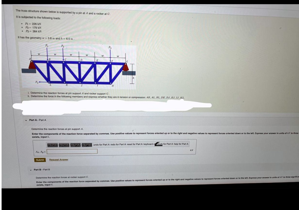 the truss structure shown below is supported by a pin at a and a rocker ...