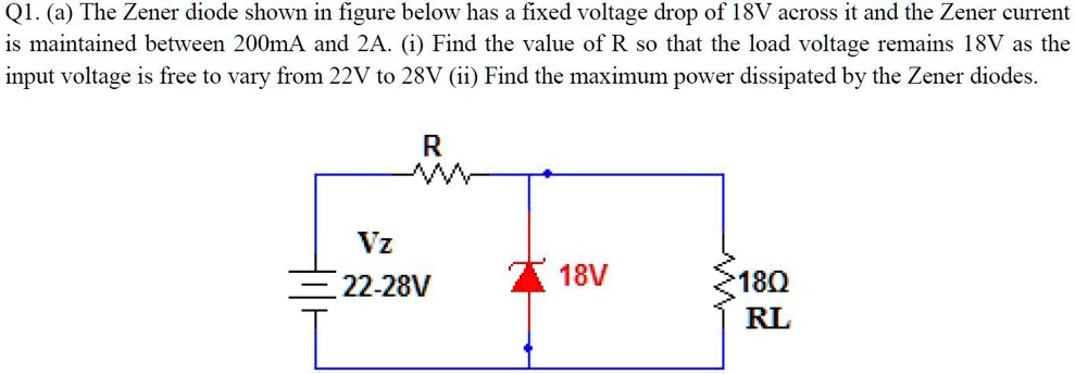 Q1. (a) The Zener diode shown in figure below has a fixed voltage drop ...