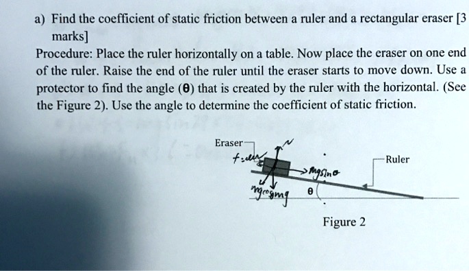 find the coefficient of static friction between a ruler and a rectangular eraser 3 marks ...
