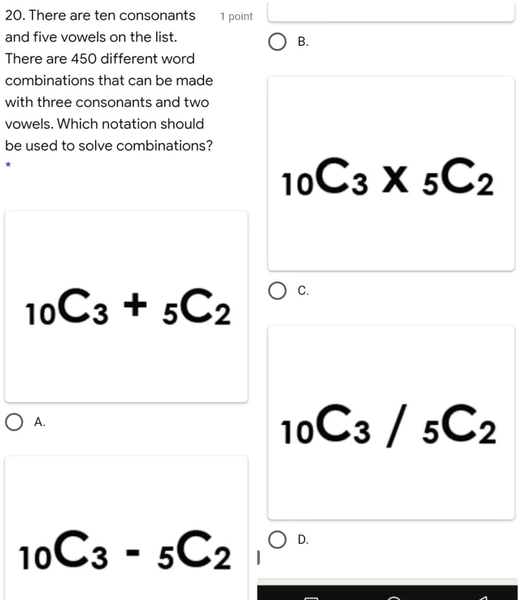SOLVED: There are ten consonants and five vowels on the list. There are ...