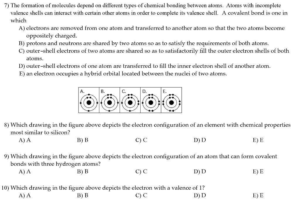 7) The formation of molecules depend on different types of chemical ...