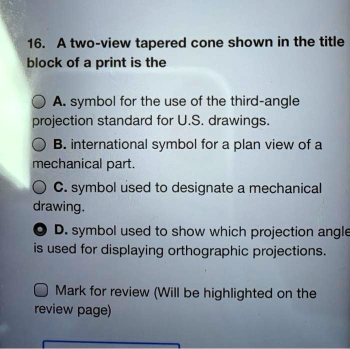 A two-view tapered cone shown in the title block of a print is the ...